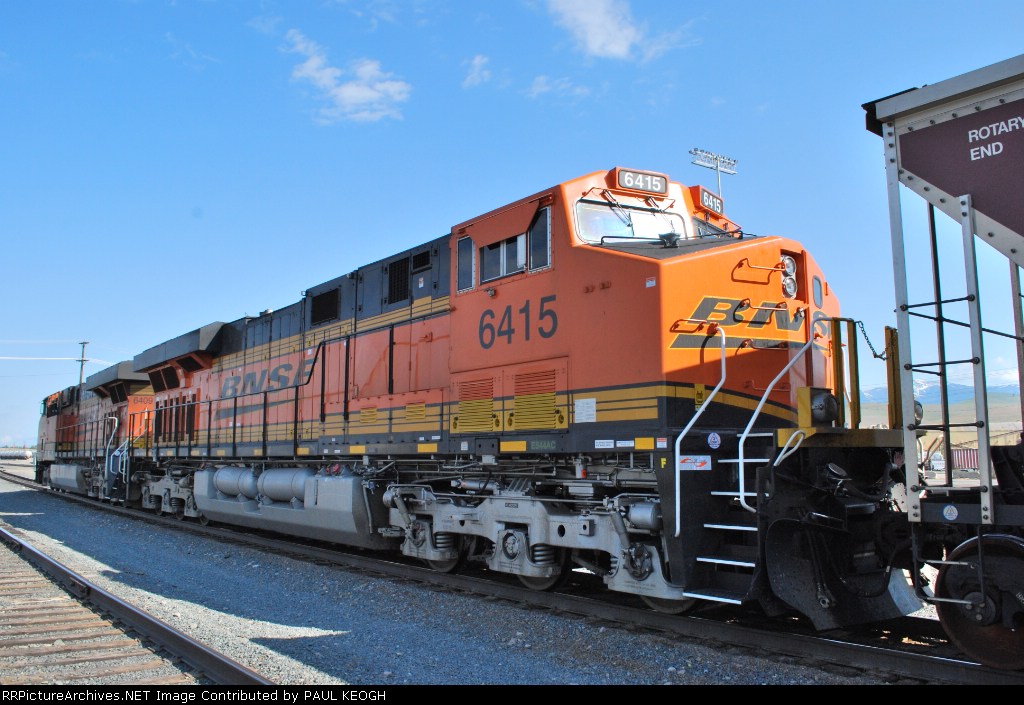 BNSF 6415 and BNSF 6409 close up shot as they wait to roll east towards Helana, Mt.
